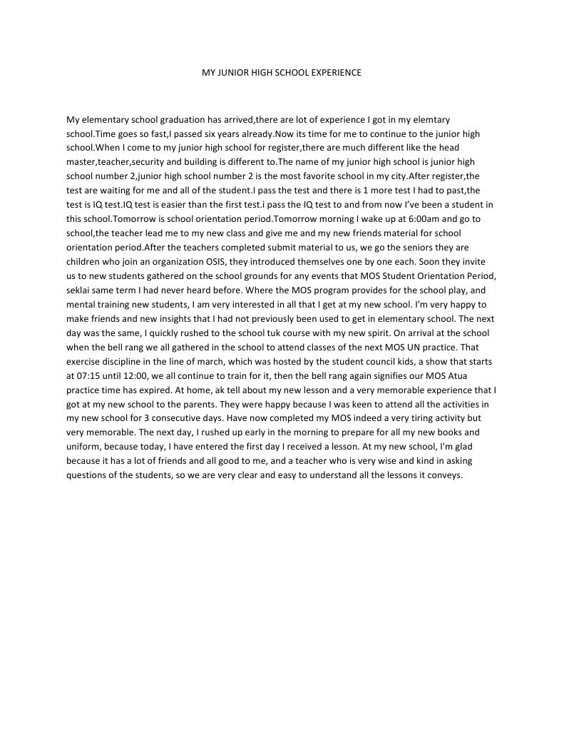 My Junior High School Experience | PDF | Secondary School | Middle Schools