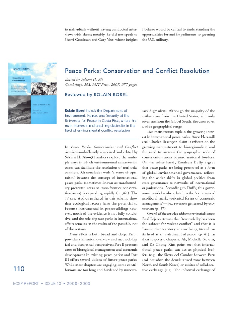 Peace Parks: Conservation and Conflict Resolution | PDF | Conservation ...