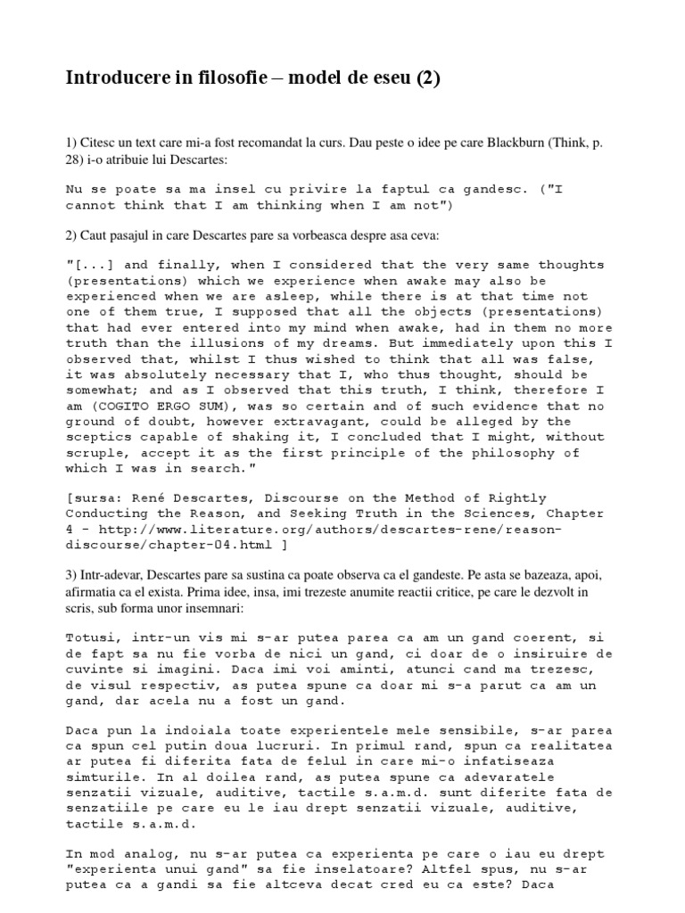 Introducere in Filosofie - Model de Eseu 2 | PDF