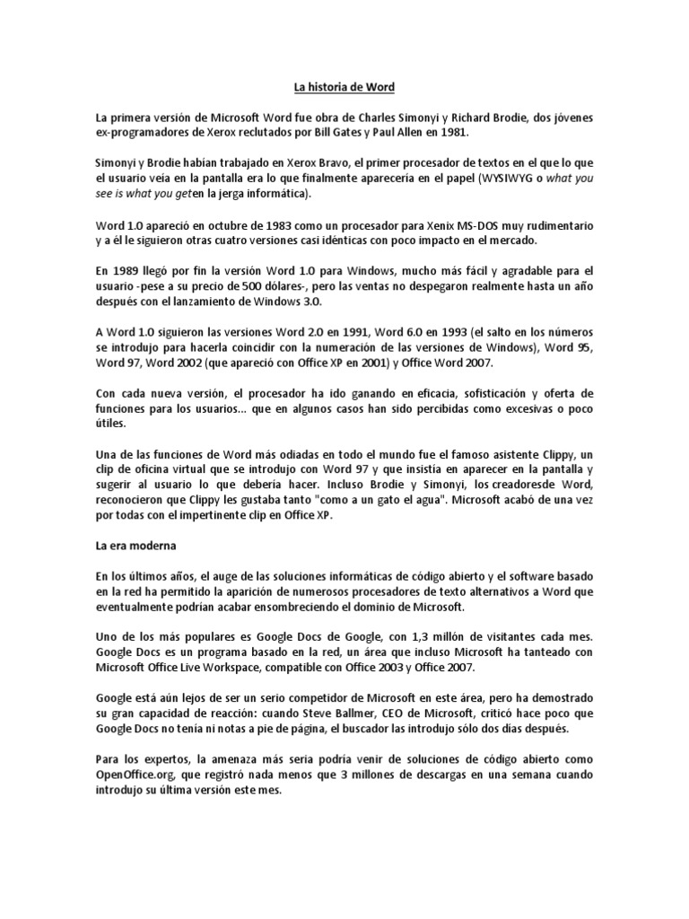 La Historia de Word | PDF | Microsoft Word | Microsoft