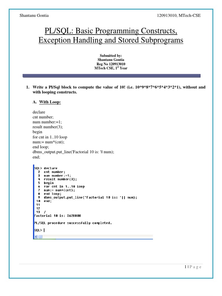 PL SQL Lab Work | PDF | Subroutine | Pl/Sql