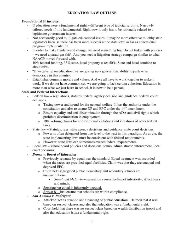 Education Law Overview and Key Cases | PDF | United States Constitution ...