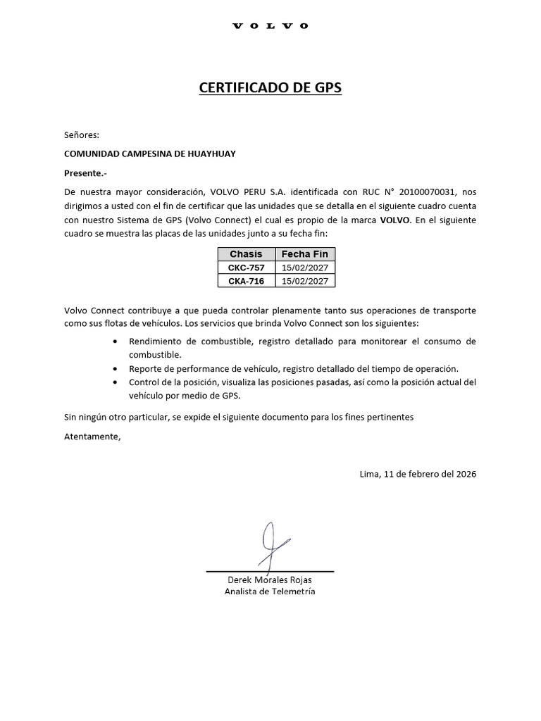 Certificado Gps - Comunidad Campesina de Huayhuay - 1102 | PDF