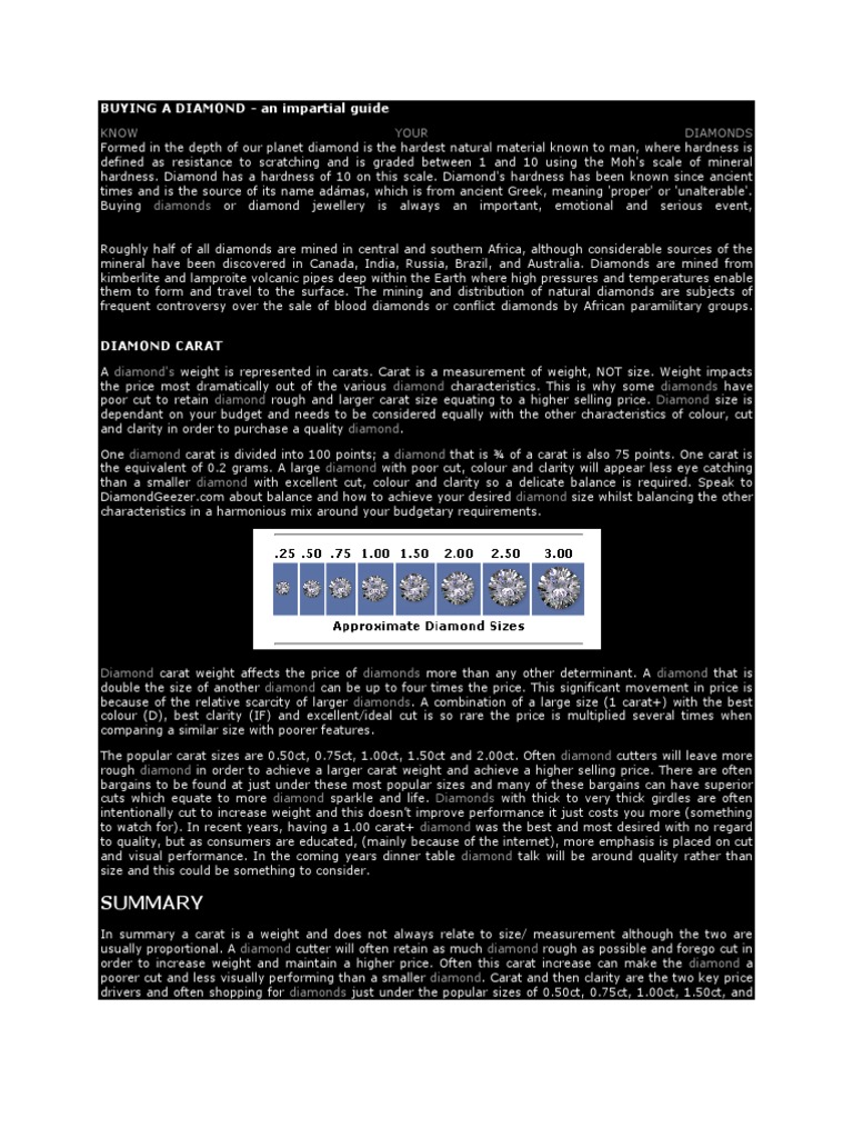 BUYING A DIAMOND - An Impartial Guide: Know Your Diamonds | PDF ...