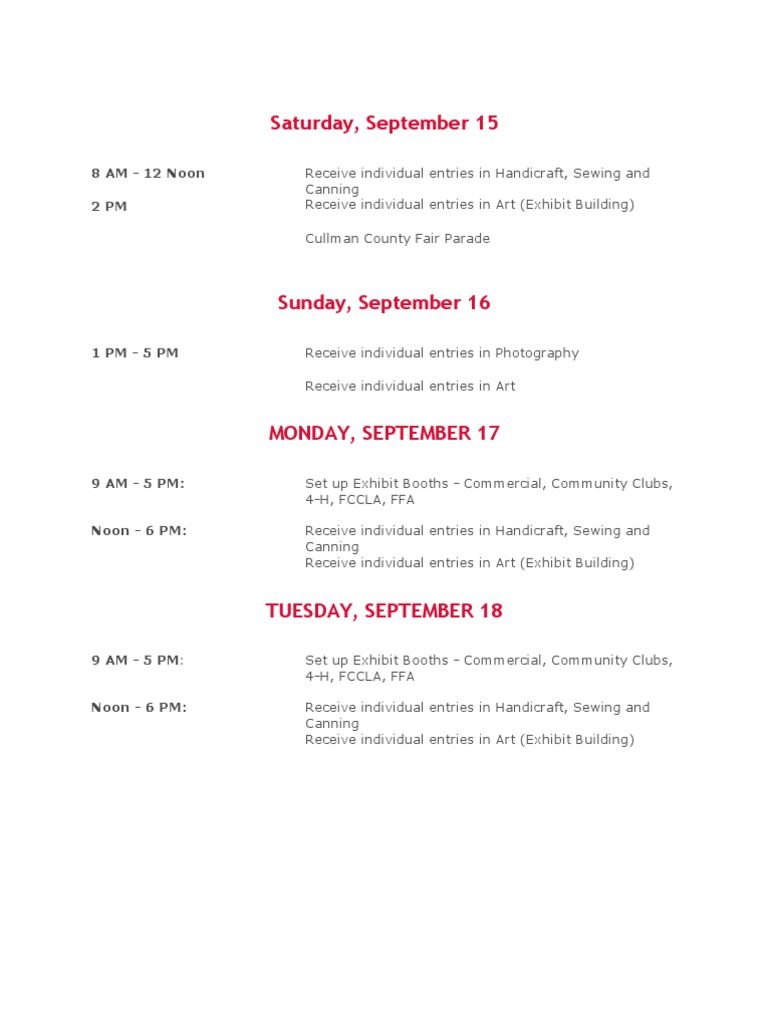 Cullman County Fair Entry Schedule | PDF | Art