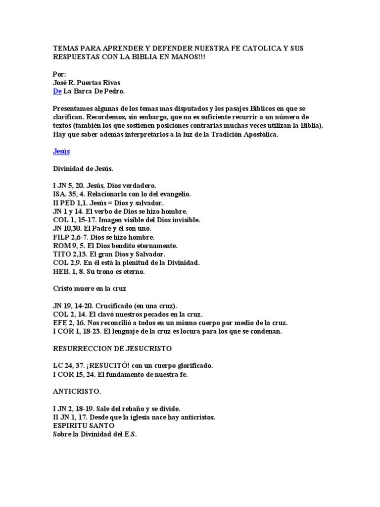 Temas para Defender la Fe Católica | PDF | Jesús | Cristo (título)