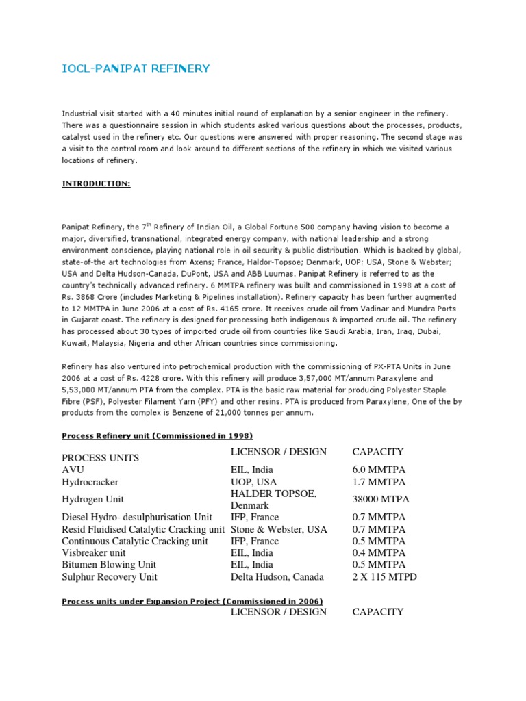 Panipat Refinery: Overview and Expansion | PDF | Computers | Technology ...