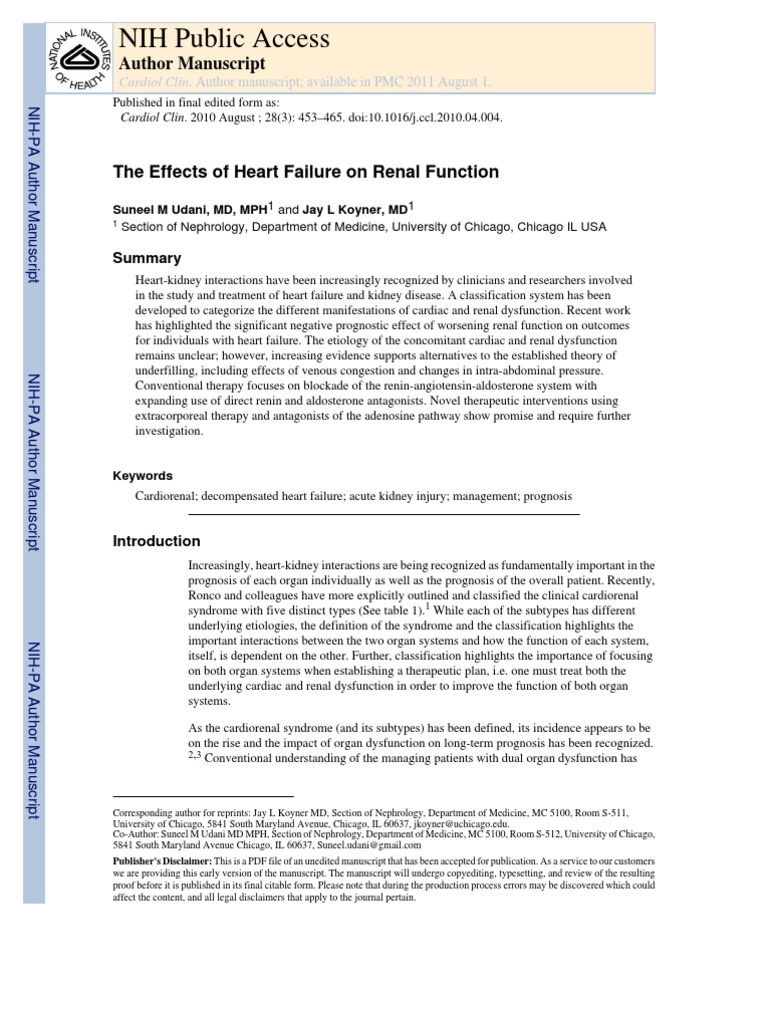 The Effects of Heart Failure On Renal Function | PDF | Renal Function ...