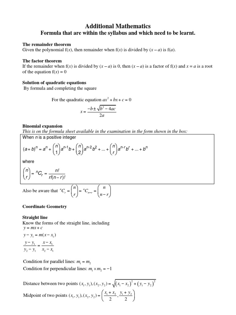 ocr additional maths Formula - Not Given in the Examination! | Sine ...