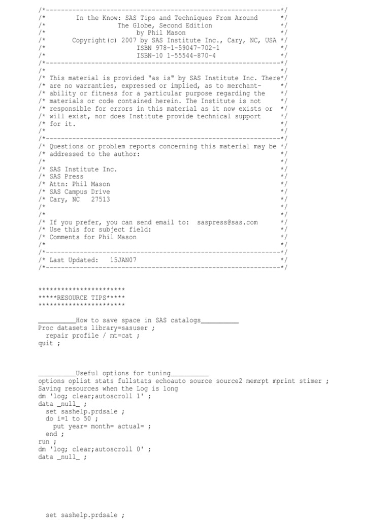 Sample Code Sas Sas Software Integer