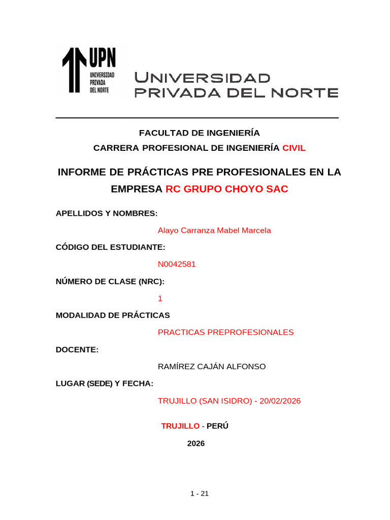 Modelo Informe de Prácticas | PDF | Ingeniero civil | Topografía