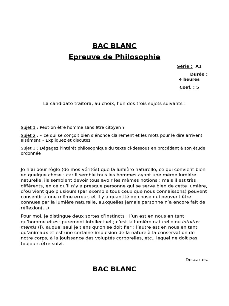Epreuves de Philosophie Bac Blanc 2026 Scrib | PDF | Lumière | Plaisir