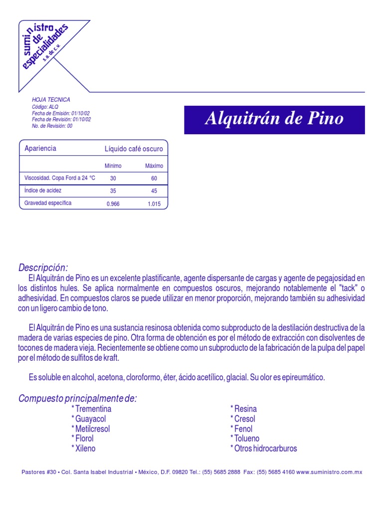 Alquitrán de Pino: Usos y Propiedades | PDF | Sustancias químicas | Química