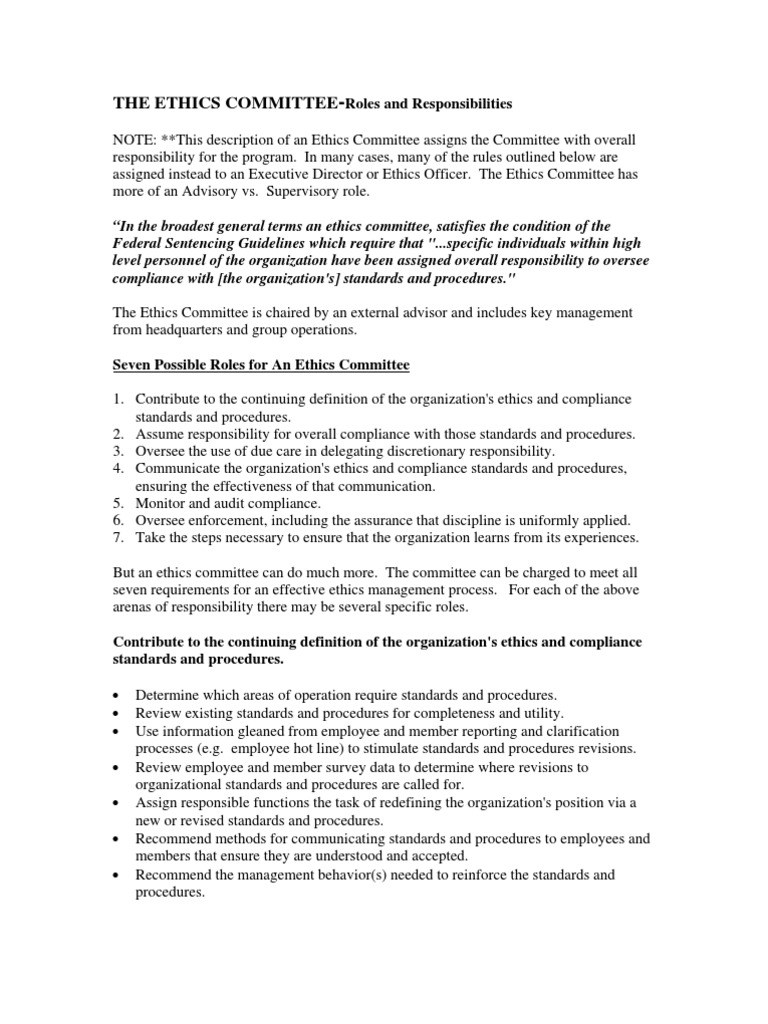Ethics Committee Description | PDF | Institutional Review Board ...