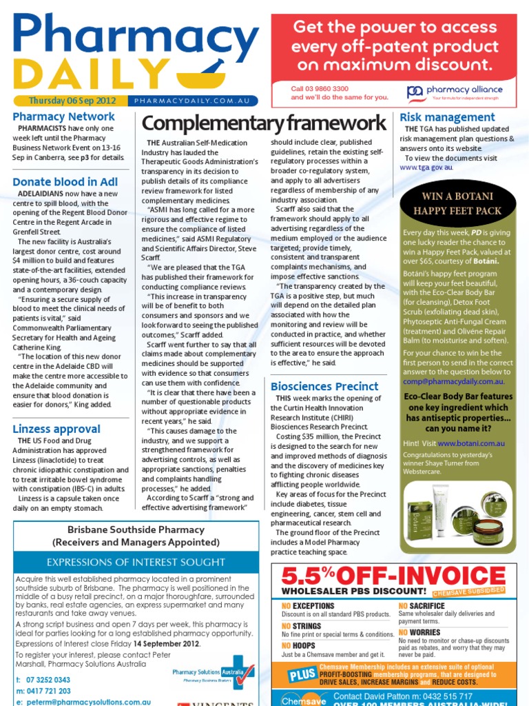 Pharmacy Daily For Thu 06 Sep 2012 - Complementary Framework ...
