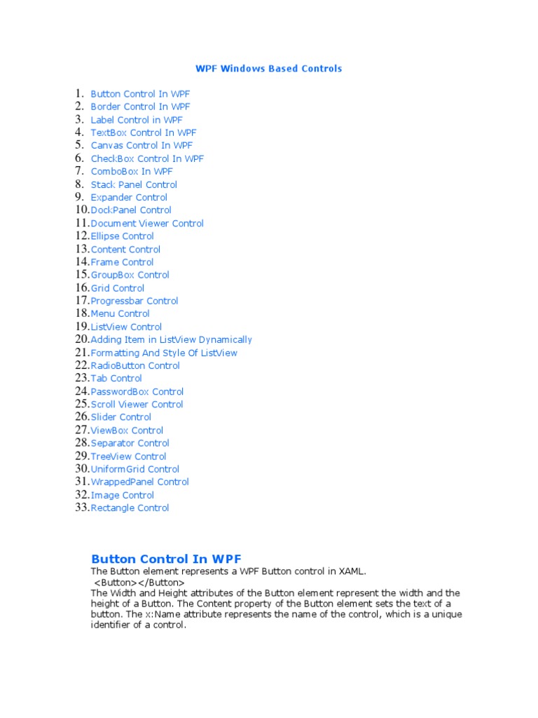 Wpf Windows Based Controls Pdf Extensible Application Markup Language Windows Presentation 7486