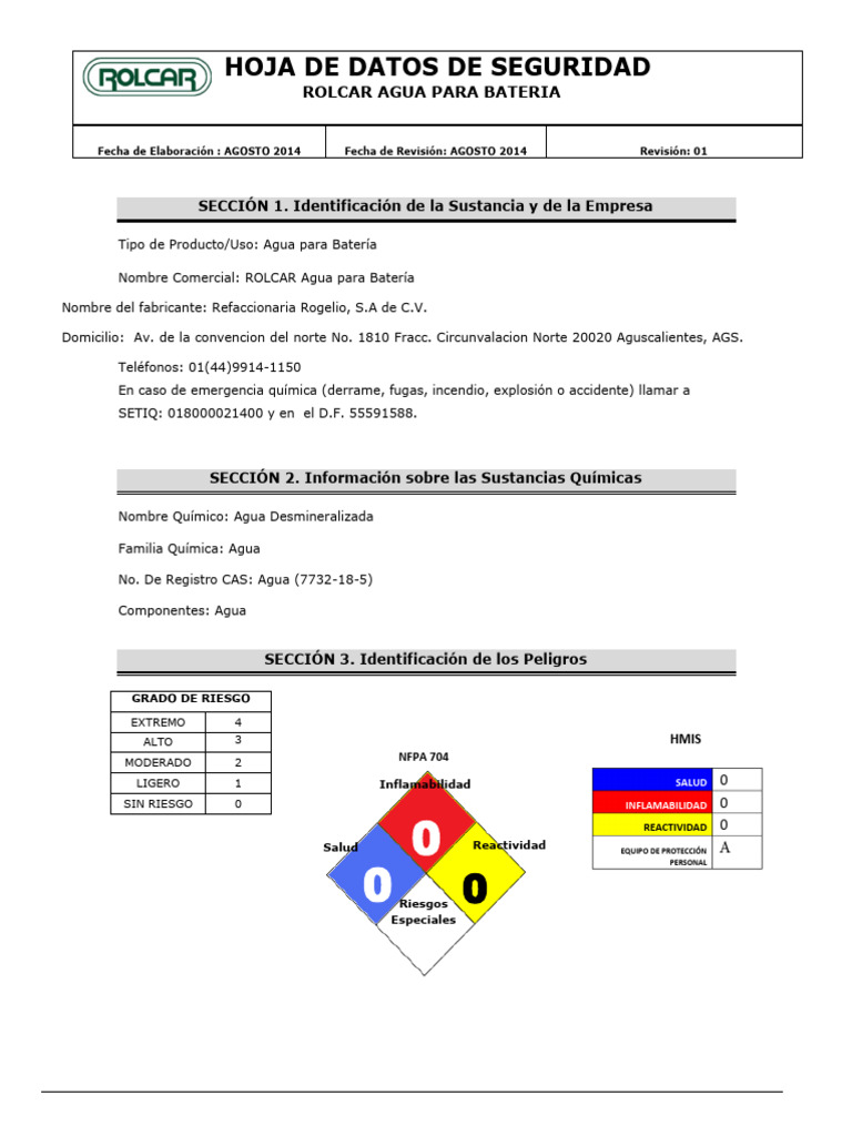 Pdfcoffee.com Hoja de Datos de Seguridad Rolcar 5 PDF Free | PDF | Agua