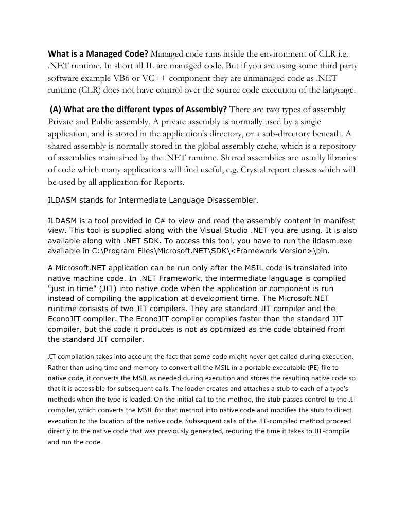 An Overview of Managed Code, Assembly Types, JIT Compilation, and ...