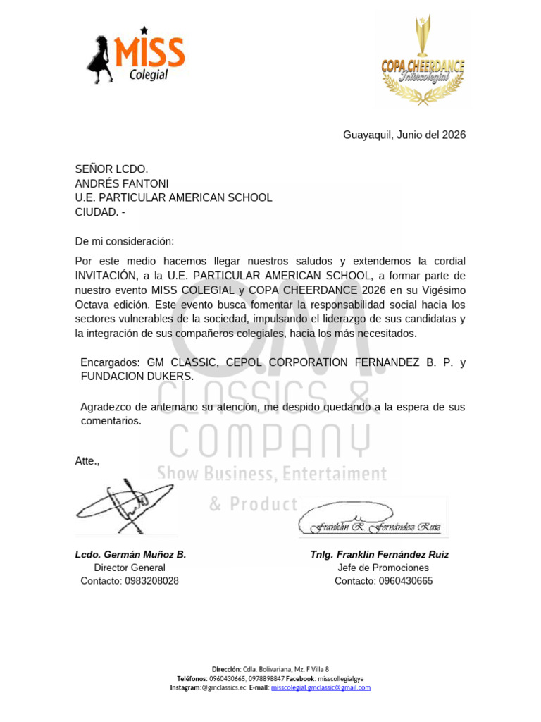 BASES MISS COL 2026 Y COPA CHEERDANCE 2026 U.E. PARTICULAR AMERICAN ...