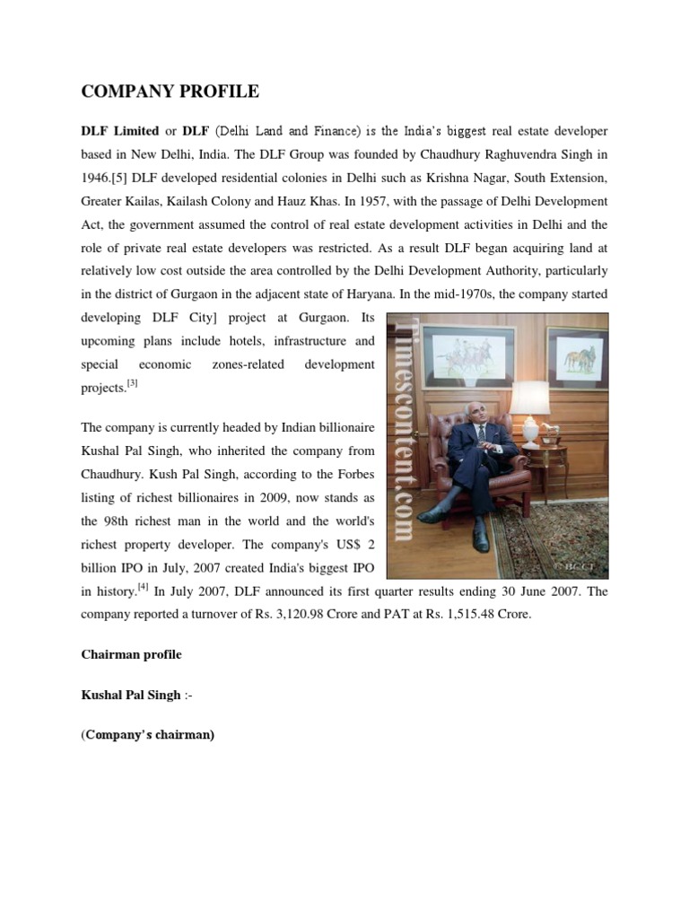 Company Profile: DLF Limited or DLF (Delhi Land and Finance) Is The ...