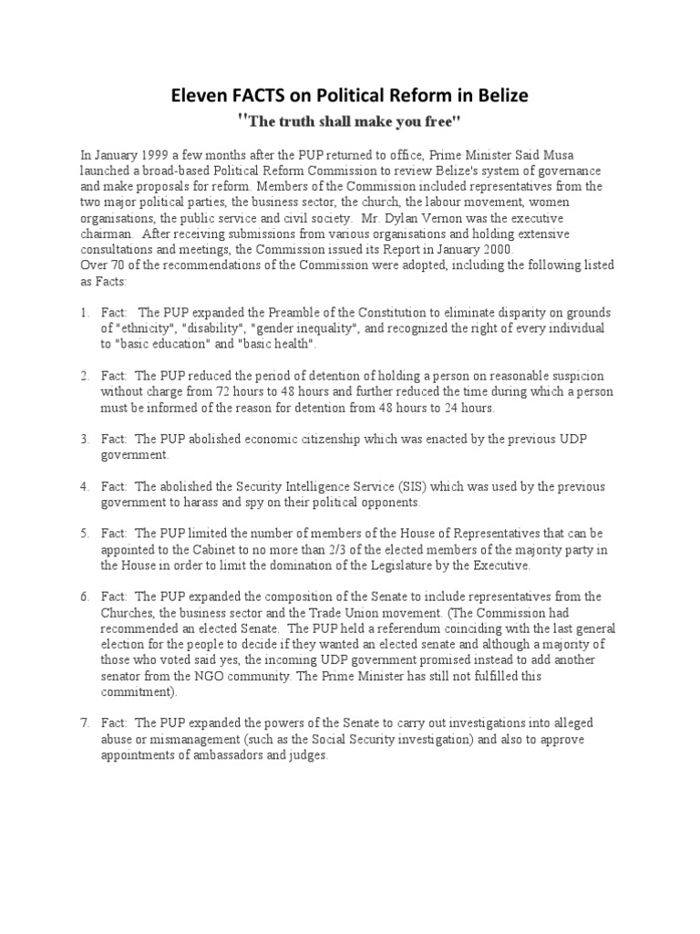 Belize Political Reform Insights | PDF | Belize | United States Senate