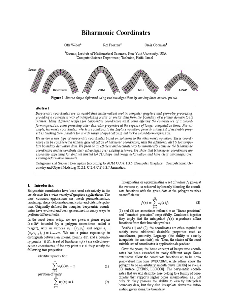 Biharmonic Coordinates: Figure 1: Source Shape Deformed Using Various ...