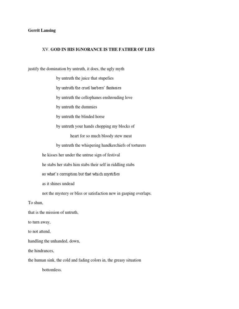 Gerrit Lansing: God in His Ignorance Is The Father of Lies | PDF