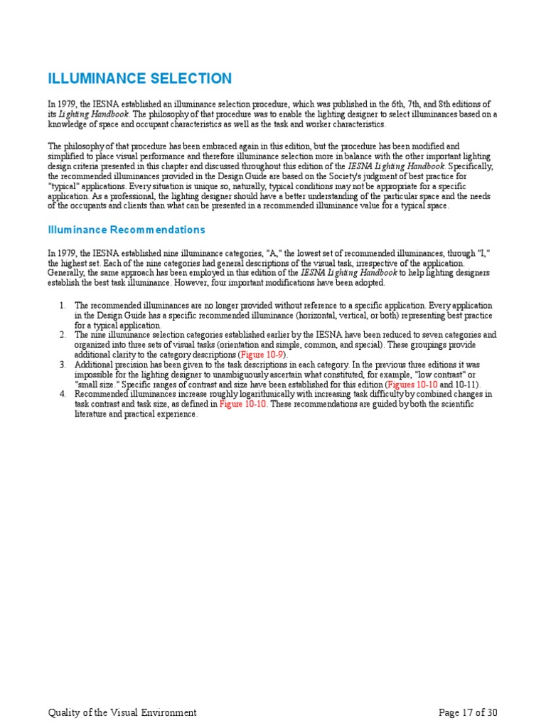 IESNA Illuminance Guide | PDF | Lighting | Color