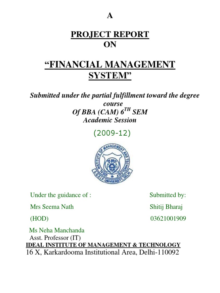 "Financial Management System": A Project Report ON | PDF | Feasibility ...