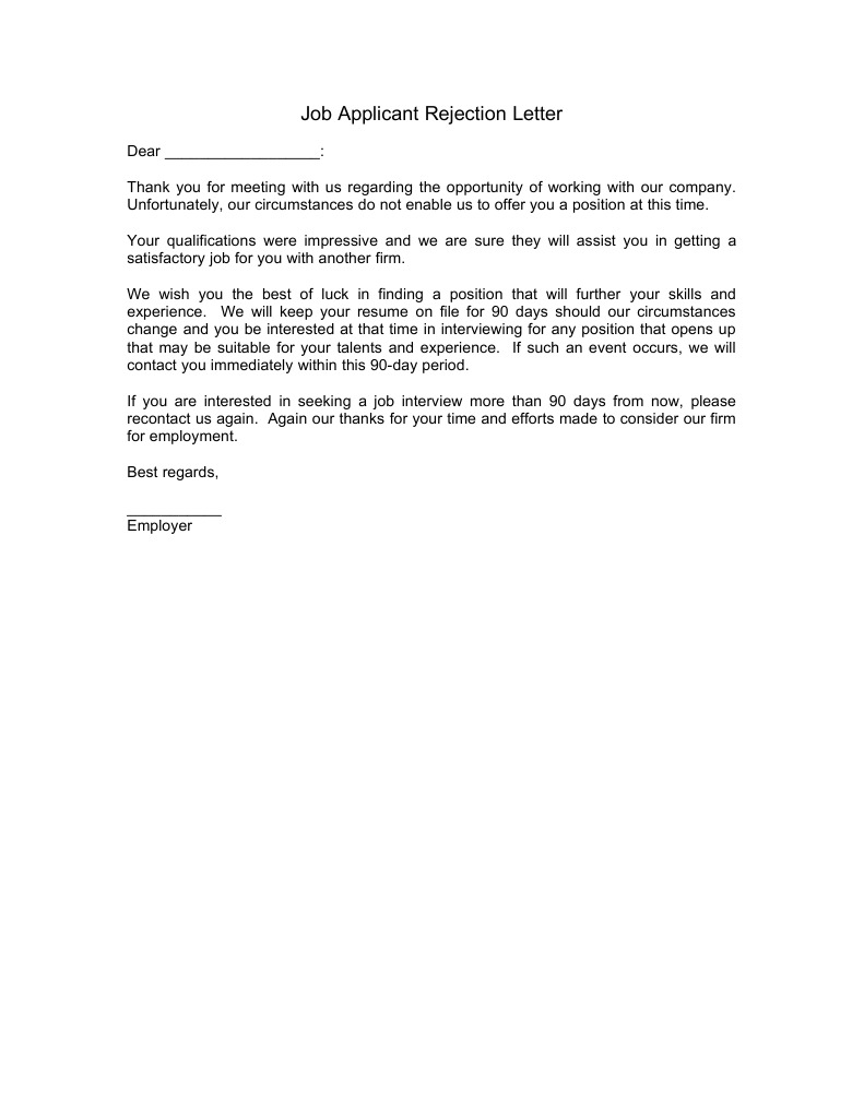 Employee Rejection Letter