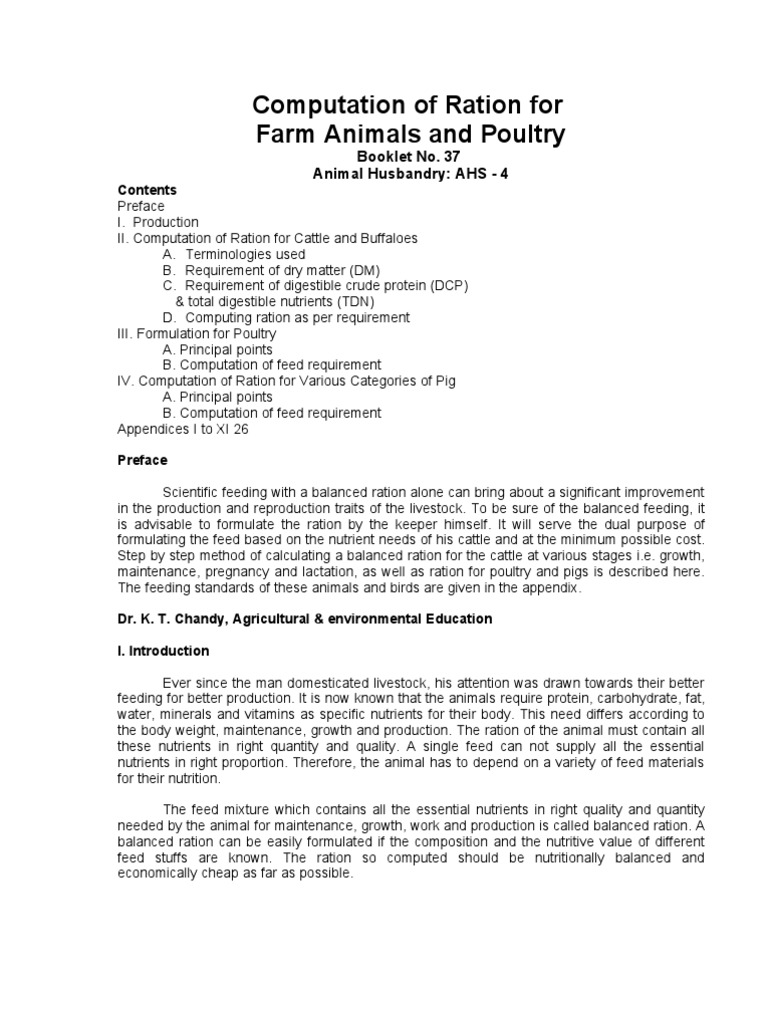 Computation of Ration For Farm Animals-037 | PDF | Nutrition | Diet ...