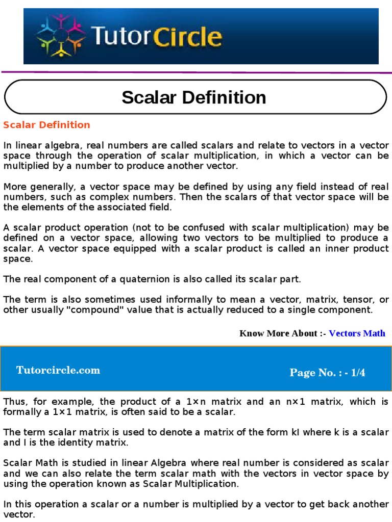 Scalar Definition | Scalar (Mathematics) | Vector Space