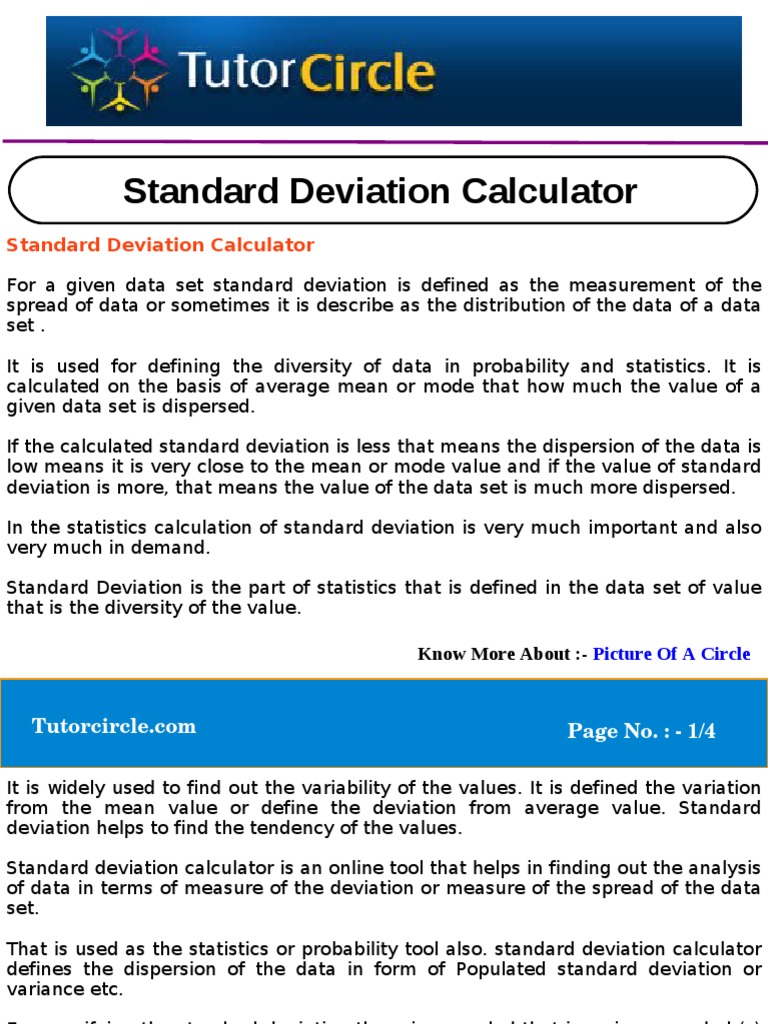 Standard Deviation Calculator | PDF | Standard Deviation | Mean