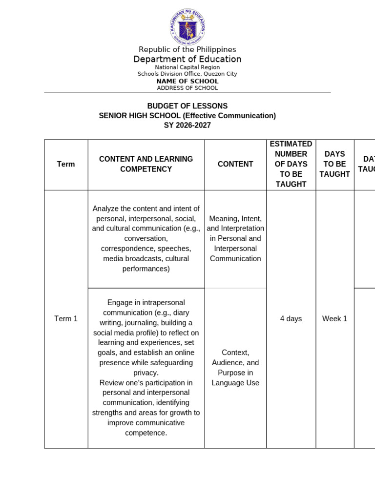 BUDGET-OF-WORK_EFFECTIVE-COMM | PDF | Communication | Narrative