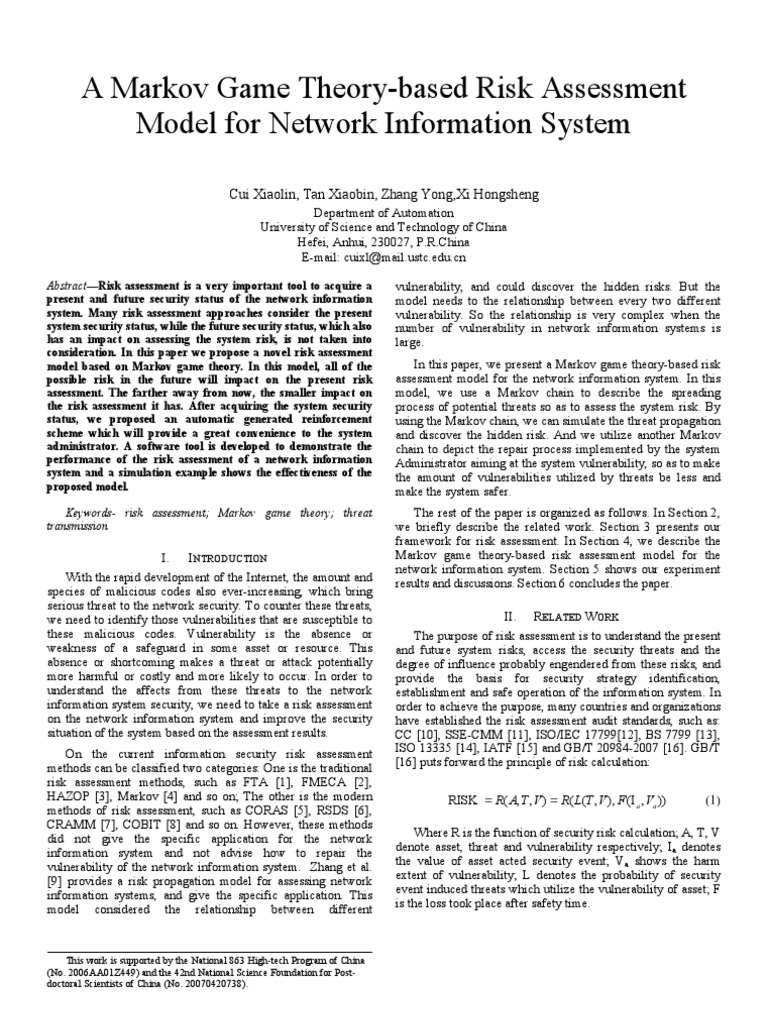 A Markov Game Theory-Based Risk Assessment Model For Network Information System | PDF ...