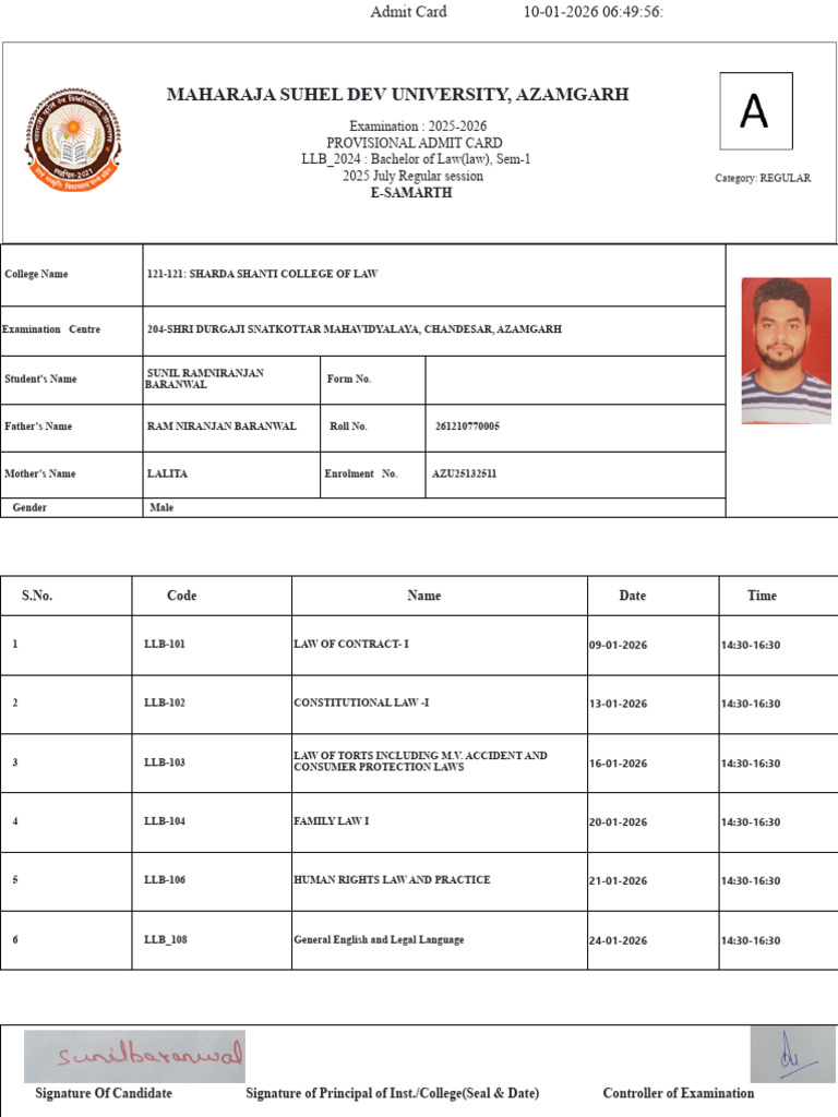 Admit Card Llb | PDF