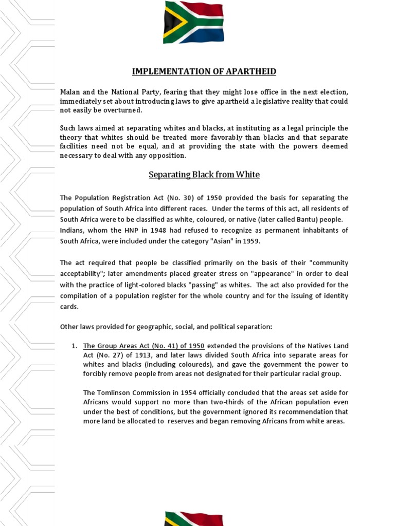 Implementation of Apartheid (Part I) | PDF | Apartheid | Black People