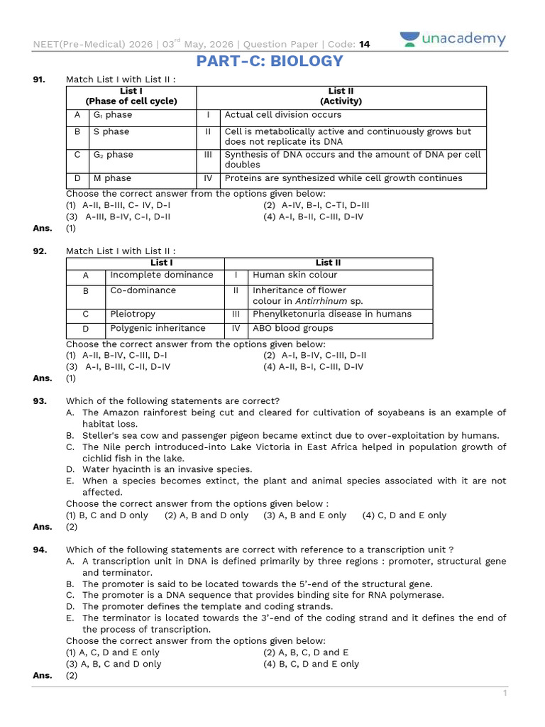 Biology Neet 2026_fc | PDF | Dna | Adenosine Triphosphate