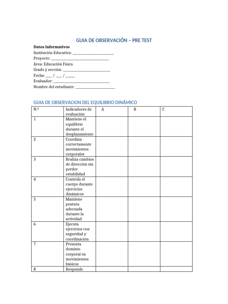 Guia de Observación Pre Test | PDF