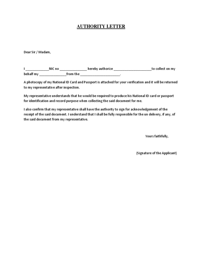 Authority Letter Sample Power Of Attorney Authorization Letter Word