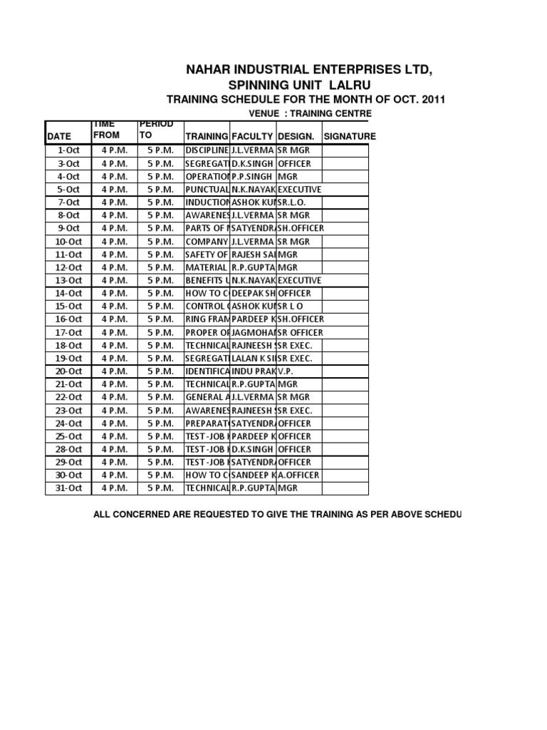 Training Schedule PDF