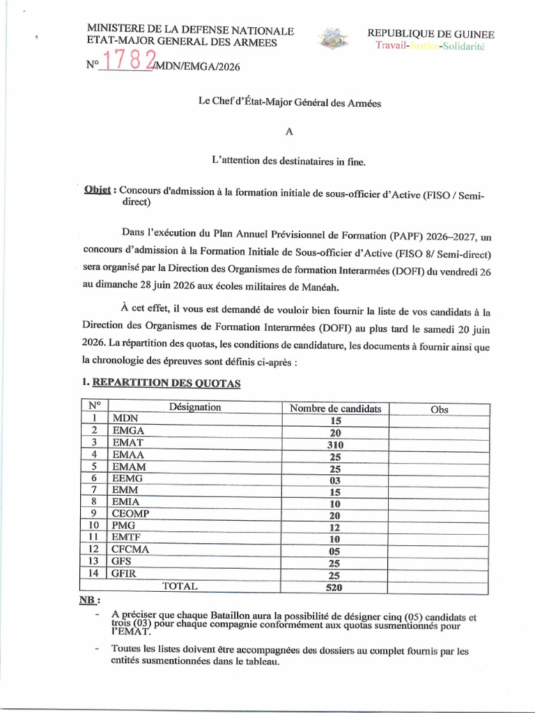 Concours Ensoa-fiso Semi 8 _2026 | PDF | Organisation militaire