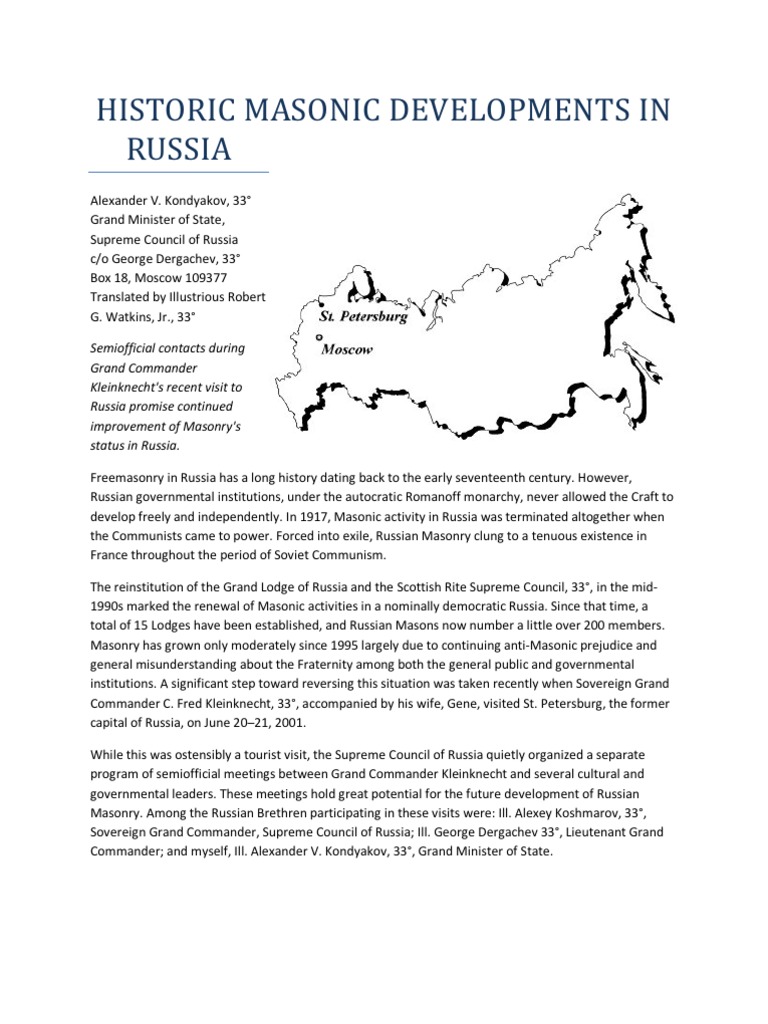 Historic Masonic Developments in Russia | PDF | Freemasonry | Masonic Lodge