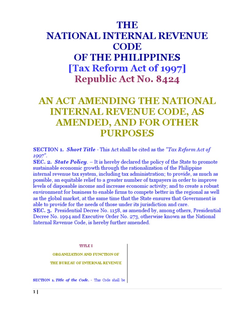 1997 National Internal Revenue Code | PDF | Internal Revenue Service ...