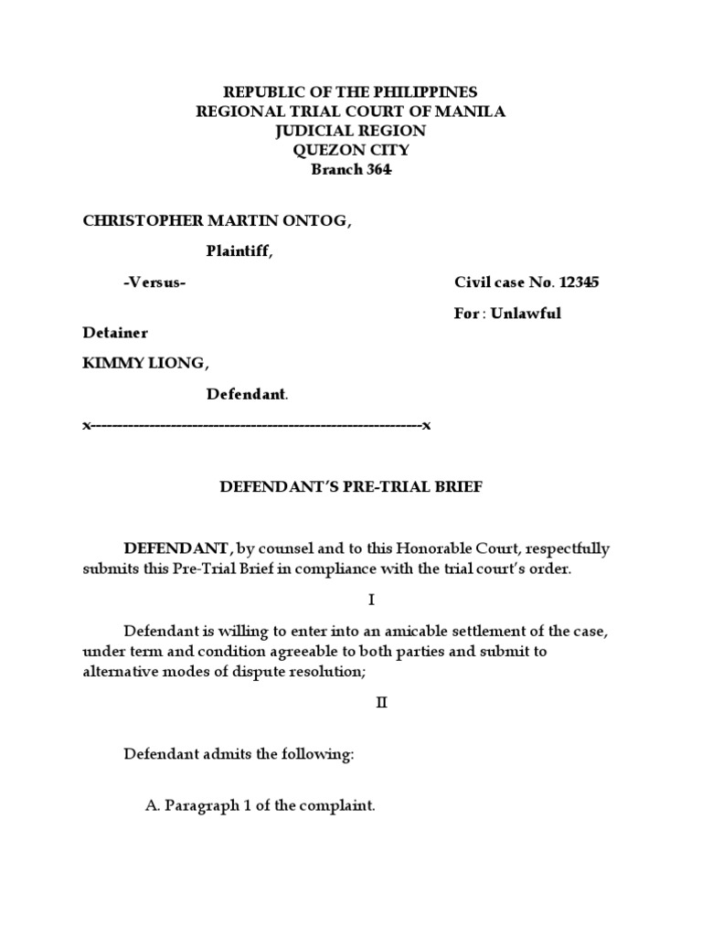 Pre Trial | PDF | Defendant | Plaintiff