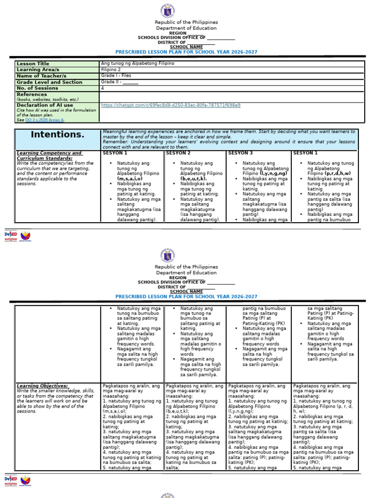 grade 2 lesson plan ILAW format FILIPINO | PDF