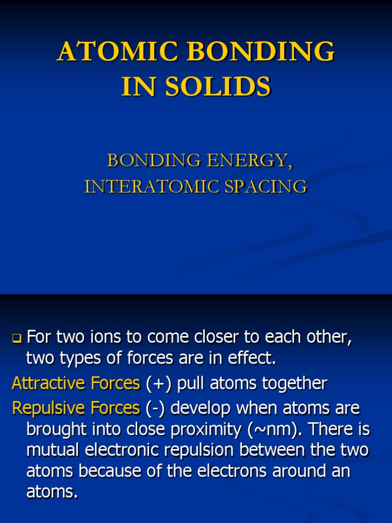 Atomic Bonding in Solids: Bonding Energy, Interatomic Spacing ...