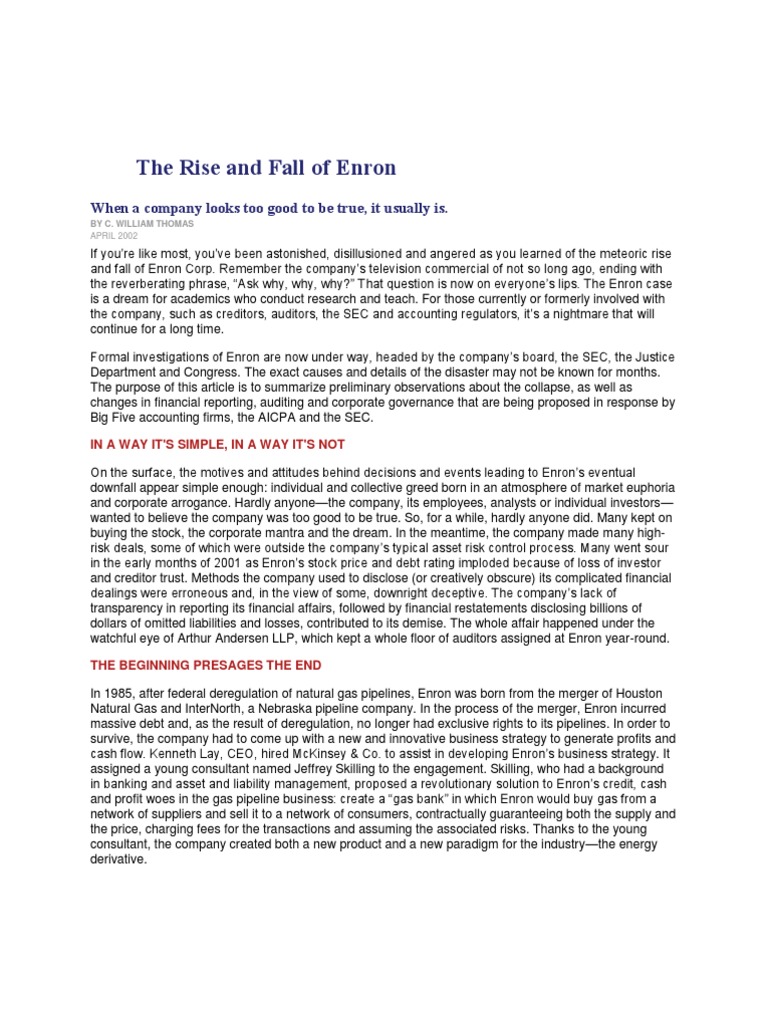 Enron's Rise and Fall Explained | PDF | Enron | Financial Audit