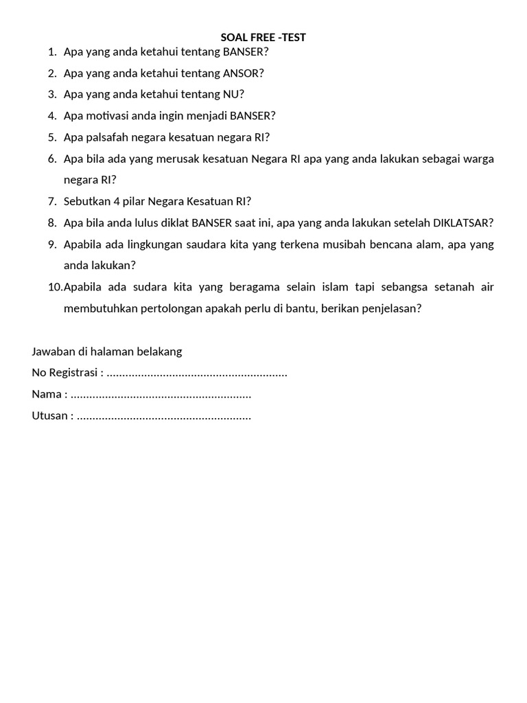 Soal Pre Test Diklatsar | PDF