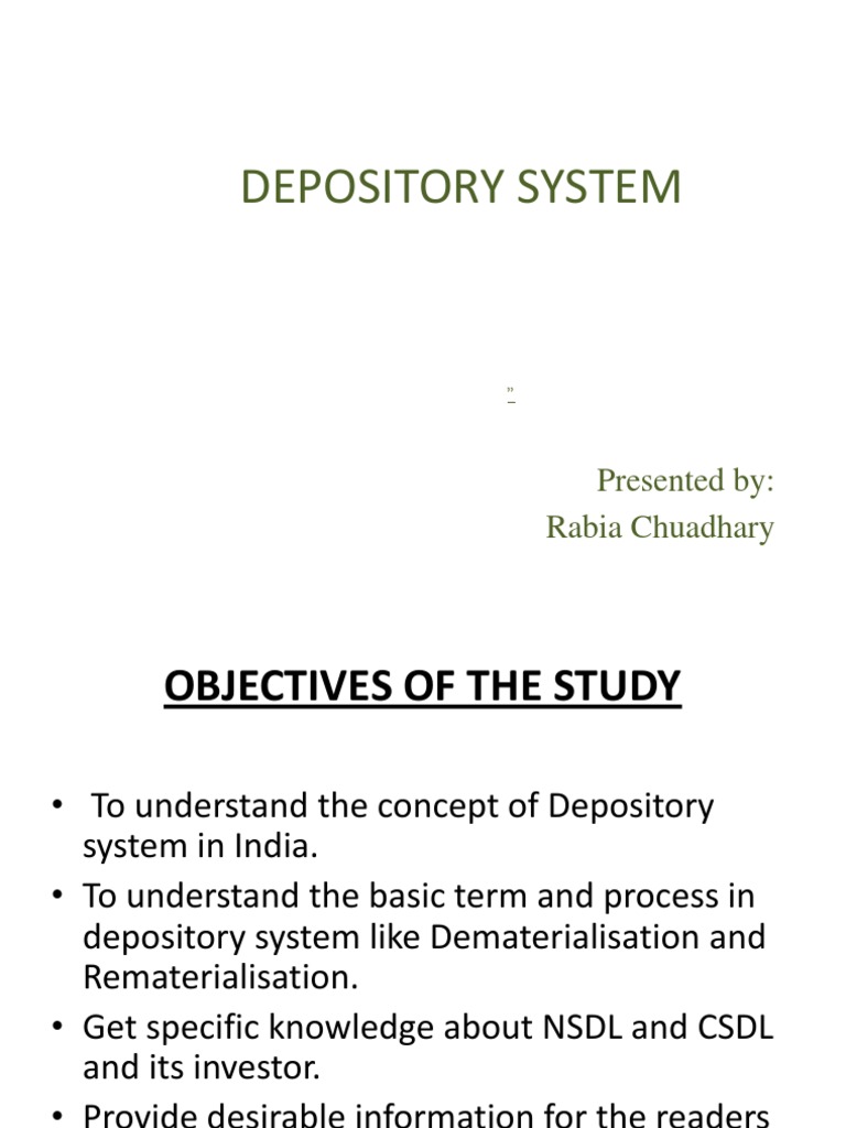 Depository System | PDF | Securities (Finance) | Equity Securities